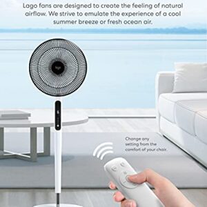 Lago 14-Inch Diameter 9-Speed Oscillating Floor Pedestal Fan with Electric Remote Control - 9 Wind Speeds, Tilt-Back Fan Head, Adjustable Oscillation, Quiet Cooling Fan