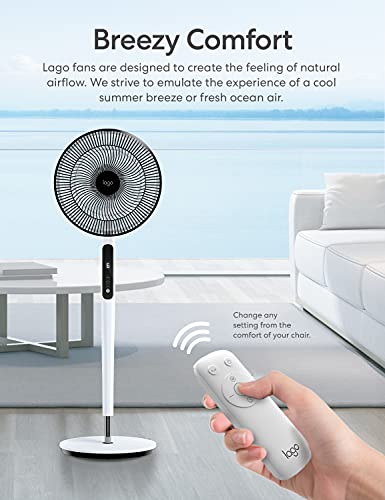 Lago 14-Inch Diameter 9-Speed Oscillating Floor Pedestal Fan with Electric Remote Control - 9 Wind Speeds, Tilt-Back Fan Head, Adjustable Oscillation, Quiet Cooling Fan