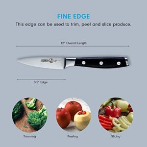 Messermeister Avanta 3.5” Spear Point Paring Knife - German X50 Stainless Steel - Rust Resistant & Easy to Maintain