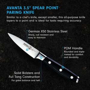 Messermeister Avanta 3.5” Spear Point Paring Knife - German X50 Stainless Steel - Rust Resistant & Easy to Maintain