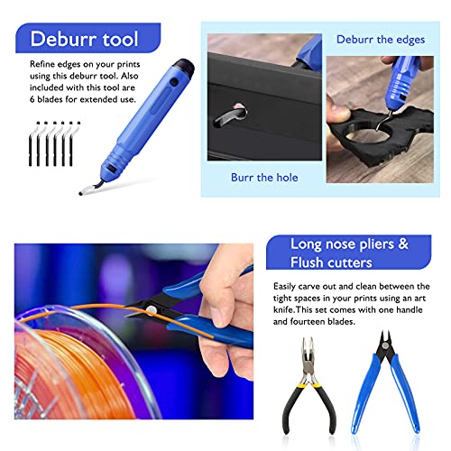 YEETIN 45 Pieces 3D Printer Tools Kit, 3D Printing Accessory Includes Deburring Tool, Digital Caliper, Art Knife Set, Tube Cutter, Storage Bag Suitable for 3D Print Removing, Cleaning, Finishing