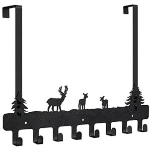 over the door hooks hanger 17.7" 8 hooks, door mount towel rack towel hooks for bedroom kitchen pool beach towels bathrobe wall mount hang on the door cabinet cupboard metal sandblasted (black)