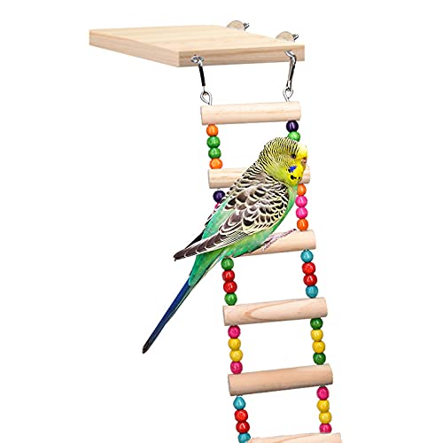 Bird Ladder Toys, Wood Parrot Bird Perch Stand Platform with 8 Ladders Swing Bridge for Pet Training Playing, Flexible Birds Cage Accessories Decoration for Cockatiel Parakeet