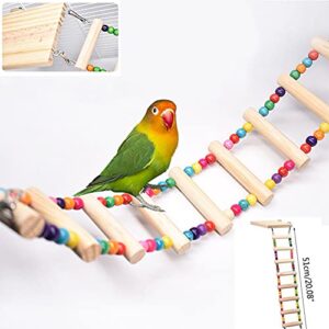 Bird Ladder Toys, Wood Parrot Bird Perch Stand Platform with 8 Ladders Swing Bridge for Pet Training Playing, Flexible Birds Cage Accessories Decoration for Cockatiel Parakeet