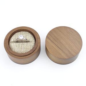 DSHOM Rustic Walnut Wooden Engagement Ring Box, Solid Wood Round Ring Box for Proposal Wedding Ring Storage