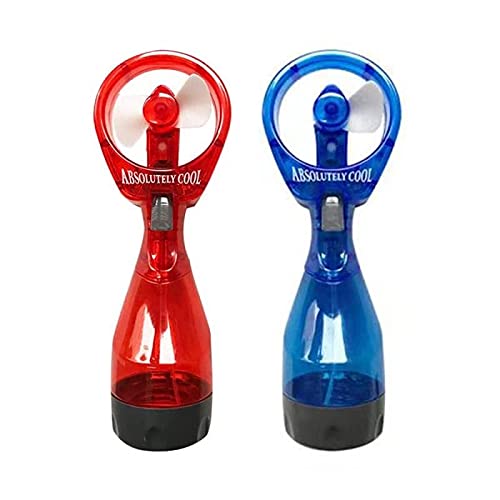 P&F Water Mist Spray Bottle Fan Portable Handheld Mister - Battery Operated (Red & Blue)