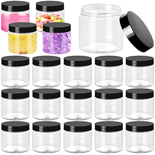 20PCS 2OZ Clear Plastic Slime Containers Jars with Black Lids,Refillable Empty Cometic Storage Container for Slime Making,Candy,Beads,Art Crafts,Lotion