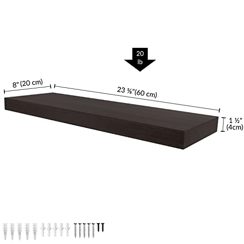 Ballucci Floating Shelf Extra Wide, 24" L Wood Wall Mounted Ledge with Invisible Bracket for Living Room, Bedroom, Bathroom, Kitchen, Nursery, 8" Deep - Espresso