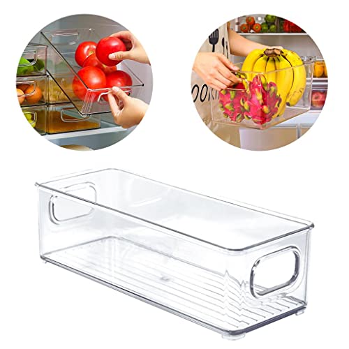 MagiDeal Clear Pantry Organizer Bins Household Plastic Food Storage Basket with Cutout Handles for Kitchen, Cabinets, Refrigerator, Freezer, Bedrooms, Bathroom, Shallow