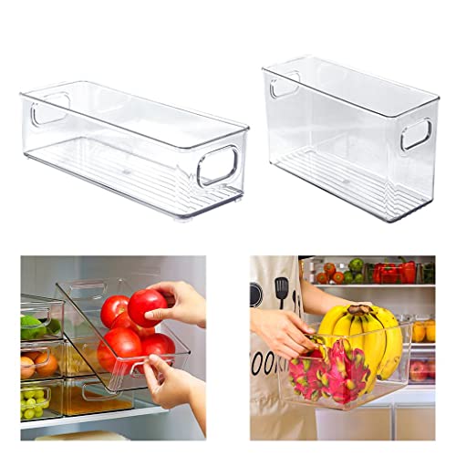 MagiDeal Clear Pantry Organizer Bins Household Plastic Food Storage Basket with Cutout Handles for Kitchen, Cabinets, Refrigerator, Freezer, Bedrooms, Bathroom, Shallow