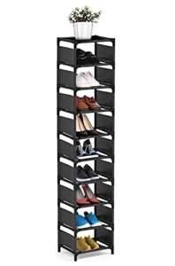 isightguard narrow shoe rack, 10 tier vertical shoe rack for closet entryway tall slim shoe rack for small spaces shinky shoe organizer space saving corner shoe shelf shoe tower