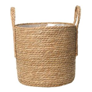 cabilock seagrass plant basket hand woven belly basket bin straw beach bag panier with handles for laundry picnic plant pot cover flower home toys decor 25cm khaki