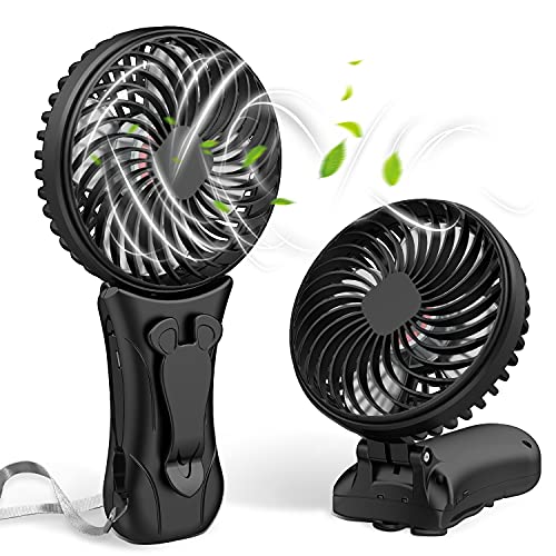 Dr. Prepare Mini Handheld Fan, Rechargeable Portable Fan 180° Foldable with 3 Speeds&Waist Clip, 16H Working Time, 4400mAh Battery Personal Electric Fan for Travel Office, Small Desk Fan