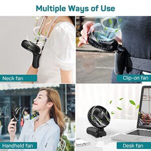 Dr. Prepare Mini Handheld Fan, Rechargeable Portable Fan 180° Foldable with 3 Speeds&Waist Clip, 16H Working Time, 4400mAh Battery Personal Electric Fan for Travel Office, Small Desk Fan