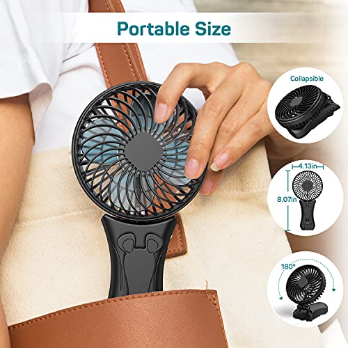 Dr. Prepare Mini Handheld Fan, Rechargeable Portable Fan 180° Foldable with 3 Speeds&Waist Clip, 16H Working Time, 4400mAh Battery Personal Electric Fan for Travel Office, Small Desk Fan