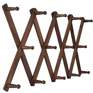 skoloo accordion wall hanger, modern expandable coat rack wall mounted, solid wooden wall hat rack, 14 peg, walnut