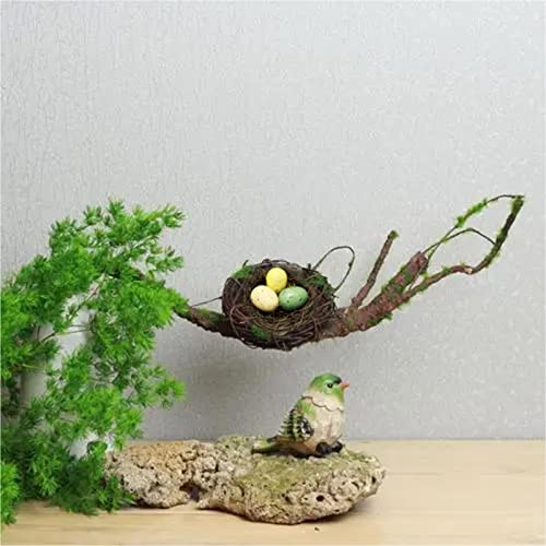 IXIGER Artificial Bird Nest, Bird Nest with Artificial Bird Eggs, Country Style Simulation Twig Bird Nest for Handmade Easter Rattan Nest Creative Decoration for Home Garden(3.15inches)