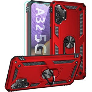 yzok for galaxy a32 5g case,samsung a32 5g case, with hd screen protector,[military grade] ring car mount kickstand hybrid hard pc soft tpu shockproof protective case for samsung galaxy a32 5g (red)