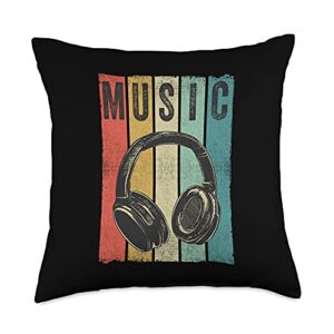 headphones dj hip hop edm electronic music apparel electronic music lover dj gift vintage retro headphones throw pillow, 18x18, multicolor