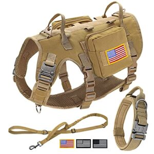 forestpaw tactical dog vest harness and easy control training dog collar with bungee dog leash set no pull military dog harness with backpack for medium large dogs-coyote brown l