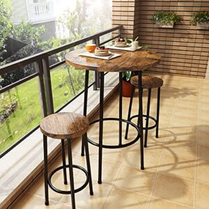 Recaceik 3 Piece Pub Dining Set, Modern Round bar Table and Stools for 2 Kitchen Counter Height Wood Top Bistro Easy Assemble for Breakfast Nook Living Room Small Space Restaurant, Rustic Brown 23