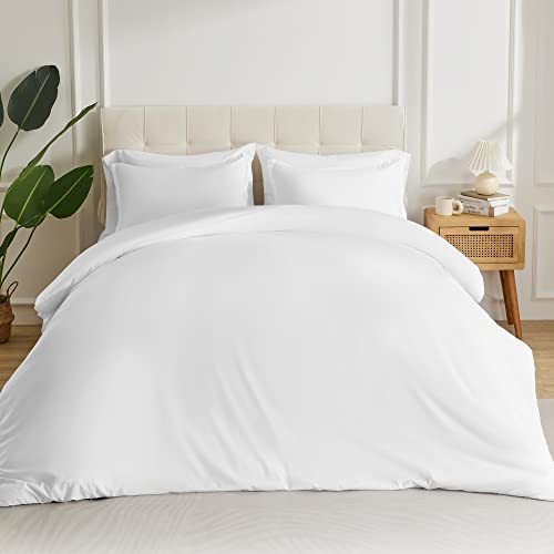 SONIVE Bedding Duvet Cover Set Super Soft and Breathable Double Brushed Microfiber 3 Pieces with Zipper Closure 8 Corner Ties (White, King)