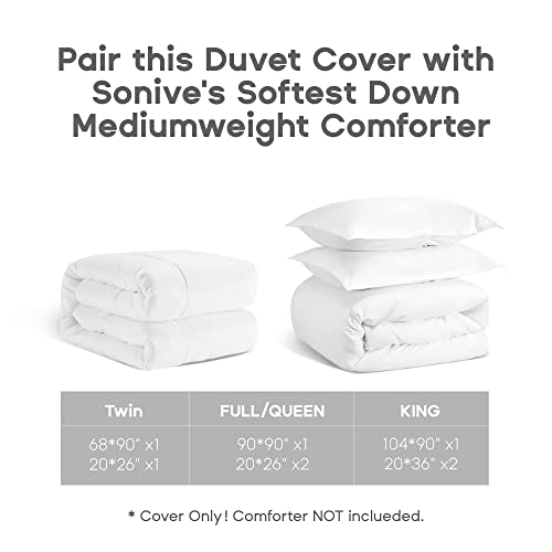 SONIVE Bedding Duvet Cover Set Super Soft and Breathable Double Brushed Microfiber 3 Pieces with Zipper Closure 8 Corner Ties (White, King)