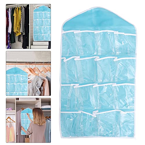 iplusmile Shoe Organizer Over The Door Shoe Rack Clear Over Door Hanging Bag Shoe Organizer Pockets with 16 Pockets Hanging Closet Door (Blue)