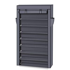 lapday 10 tiers shoe rack with dustproof cover, closet shoe storage cabinet organizer, easy to assemble, for about 50 pairs, 34 x 11.2 x 60.9 inches (gray)