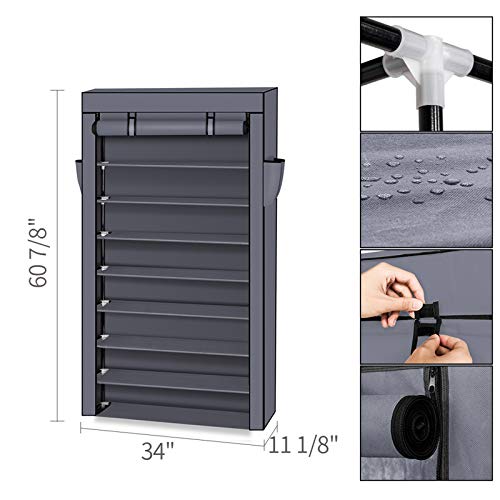 lapday 10 Tiers Shoe Rack with Dustproof Cover, Closet Shoe Storage Cabinet Organizer, Easy to Assemble, for about 50 Pairs, 34 x 11.2 x 60.9 Inches (Gray)