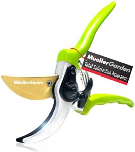 mueller heavy duty garden shears, hand pruner, bypass shears, durable hardened titanium blades, 1.2" cutting diameter, blade lock, ergonomic grip