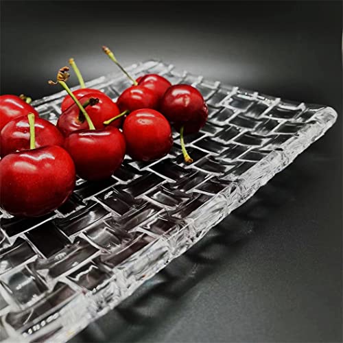 11" Elegant Crystal Glass Rectangular Flat Long Serving Tray and Platter , Clear White Serving Plate used for Food Sushi Snack Fruit Cake Dessert