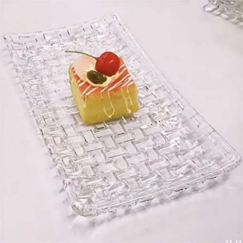 11" Elegant Crystal Glass Rectangular Flat Long Serving Tray and Platter , Clear White Serving Plate used for Food Sushi Snack Fruit Cake Dessert