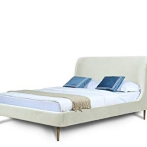 Manhattan Comfort Heather Mid Century Modern Bed Frame with Velvet Upholstered Headboard and Footboard, Queen, Cream