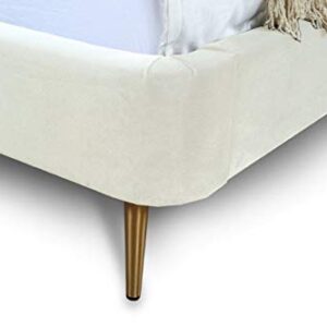 Manhattan Comfort Heather Mid Century Modern Bed Frame with Velvet Upholstered Headboard and Footboard, Queen, Cream