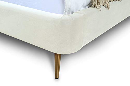 Manhattan Comfort Heather Mid Century Modern Bed Frame with Velvet Upholstered Headboard and Footboard, Queen, Cream