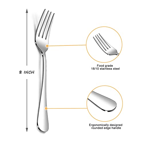 SANTUO Stainless Steel Dinner Forks Set - 12PCS Salad Forks Silverware with Round Handle, Mirror Finish & Dishwasher Safe, Use for Home, Kitchen or Restaurant - Silver 8 Inches