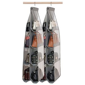 zebricolo, purse organizer closet, 2 pack, purse hanger closet, 8 pockets, bag organizer for closet, larger pockets, purse organizer for closet, metal hooks, purse storage organizer, gray