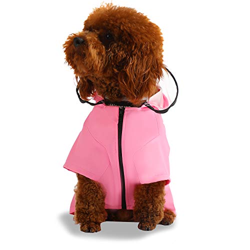 Wizland Dog Raincoat Dog Rain Jacket with Hood Lightweight Waterproof Jacket X-Small to XX-Large Dogs and Puppies(Blushing,L)