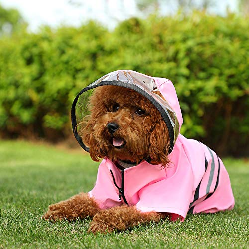 Wizland Dog Raincoat Dog Rain Jacket with Hood Lightweight Waterproof Jacket X-Small to XX-Large Dogs and Puppies(Blushing,L)