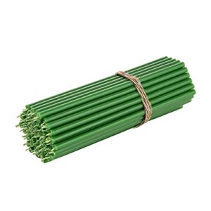 Danilovo Pure Beeswax Candles - No-Drip, Smoke-Less, Tall, Thin Taper Candles – Decorative Candles for Church Prayer, Decor or Birthday Candles – Honey Scented Candles – 6.4”x0.22” (Green, 50pcs)