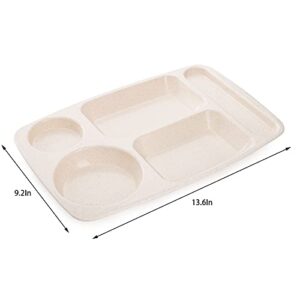 WUWEOT 8 Pack Divided Food Plates, 13.5" Wheat Straw Tray, 5-Compartment Unbreakable Fast Food Tray, Microwave Dishwasher Safe, BPA Free, Lightweight