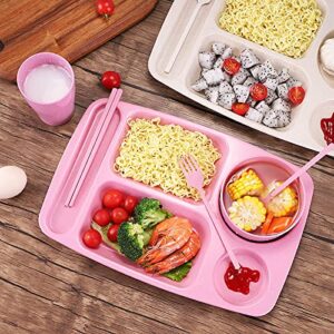 WUWEOT 8 Pack Divided Food Plates, 13.5" Wheat Straw Tray, 5-Compartment Unbreakable Fast Food Tray, Microwave Dishwasher Safe, BPA Free, Lightweight