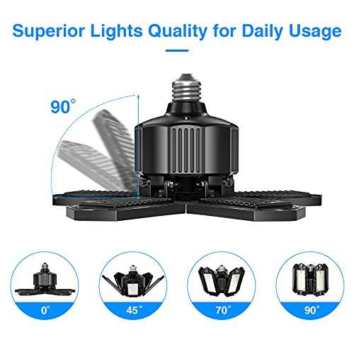 Garage Lights 10000LM-6500K LED Deformable Garage Ceiling Lights, 100W LED Shop Light with 5 Adjustable Panels LED Bay Light Bulbs for Workshop, Basement, Warehouse, Barn (1 Pack)