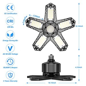 Garage Lights 10000LM-6500K LED Deformable Garage Ceiling Lights, 100W LED Shop Light with 5 Adjustable Panels LED Bay Light Bulbs for Workshop, Basement, Warehouse, Barn (1 Pack)