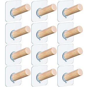 jetec hat hooks for wall hat hanger hat hooks hat pegs adhesive wood hooks self adhesive hooks wooden hat rack coat hooks wall mounted hook for home school office (12 pcs, 6 cm/ 2.4 inch)