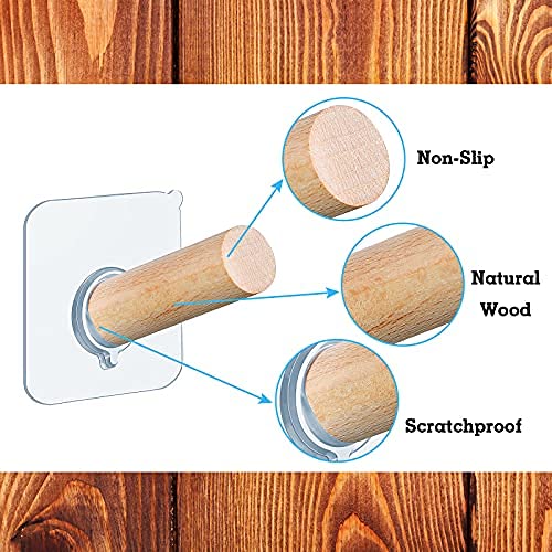 Jetec Hat Hooks for Wall Hat Hanger Hat Hooks Hat Pegs Adhesive Wood Hooks Self Adhesive Hooks Wooden Hat Rack Coat Hooks Wall Mounted Hook for Home School Office (12 Pcs, 6 cm/ 2.4 inch)