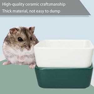 KUAO 2-Piece Set Hamster Feeding Bowl Square Ceramic White and Green Small Animal Dishes Food and Water Bowl with a Bamboo Shelf for Hamsters Guinea Pig Gerbil Hedgehog Rabbit and Little Cat