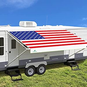 Leaveshade RV Awning Fabric Replacement Camper Trailer Awning Fabric Super Heavy Vinyl Coated Polyester 15'3''(Fit for 16' Awning)-USA Flag (Custom Looking)