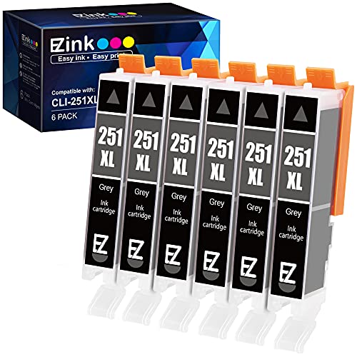 E-Z Ink (TM Compatible Ink Cartridge Replacement for Canon CLI-251XL CLI 251 to use with PIXMA MX922 IP7220 MG5520 MG5420 IX6820 IP8720 MG7520 MG6320 Printer (Gray, 6 Pack)